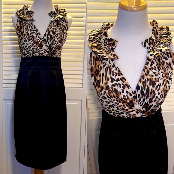 Donna Ricco | Dresses | Leopard Print Mini Dress Halter Top Body Con Cocktail By Donna Rico ...